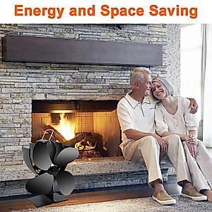 drtulz Wood Stove Fan Black Fireplace 4 Blade Heat Powered Stove Fan for Wood Log Wood Burner Fireplace Eco Friendly Fan for Home