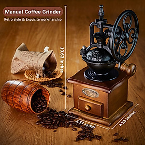 Manual Coffee Grinde, Vintage Style Wooden Hand Coffee Grinder/Antique Cast Ceramic Roller Classic French Press Coffee Mill/Hand Crank Coffee Grinders With Brush&Spoon