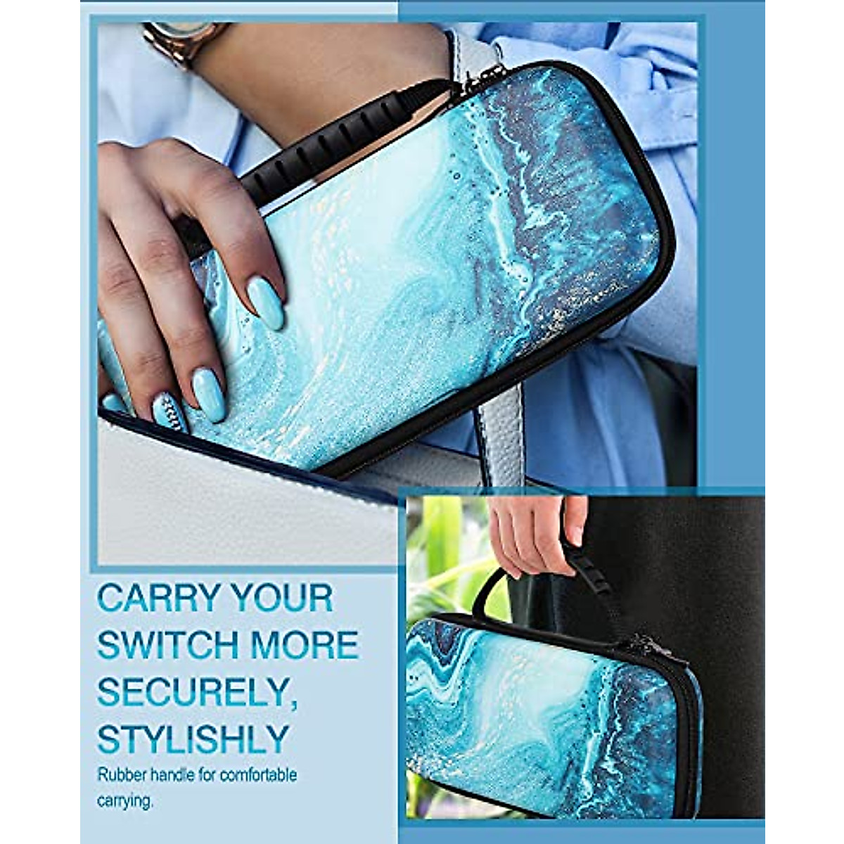 TiMOVO Carrying Case Compatible with Nintendo Switch OLED Model 2021 & Switch, Durable Hard Shell Game Storage Handbag Portable Travel Bag PU Pouch with Pocket for 10 Game Cards & Accessories, Gilding