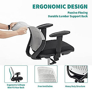 TACRONEY Office Chair Ergonomic, Back Support Home Office Desk Chairs with Adjustable Arm, Comfortable Ergonomic Office Chair, Tilt Back Swivel Computer Desk Chair for Home and Office Working, Grey