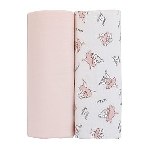 NoJo Ballerina Piggy Pink and White Tutu Dress, Ballet 100% Cotton 2Pk Muslin Swaddles