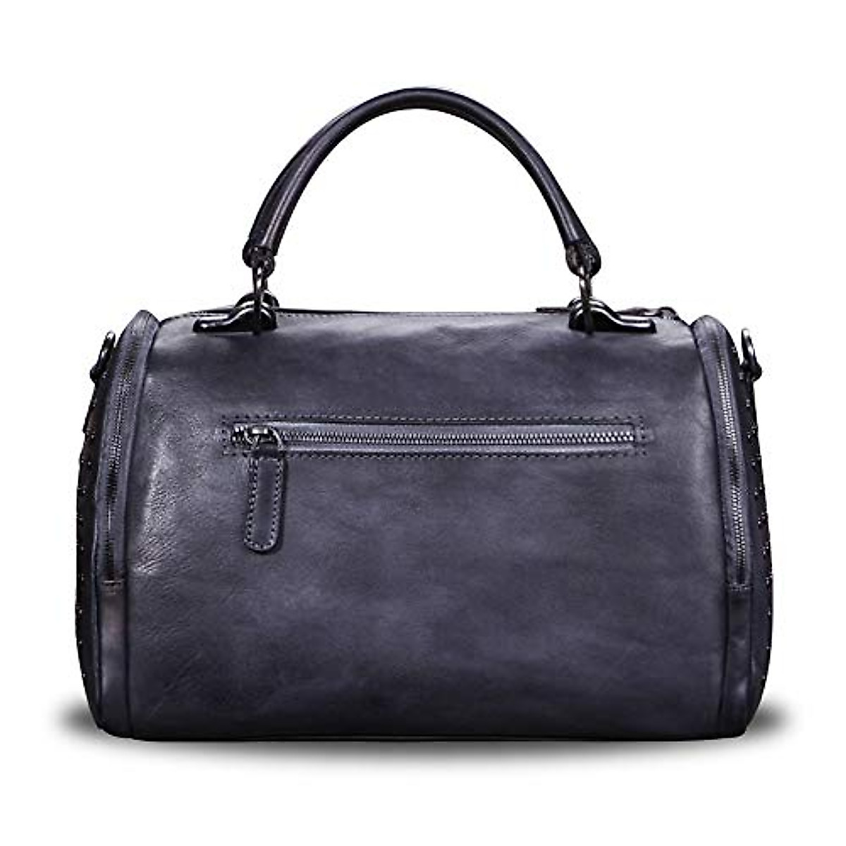 IVTG Genuine Leather Satchel Bag for Women Vintage Handmade Top Handle Crossbody Handbag (Black)