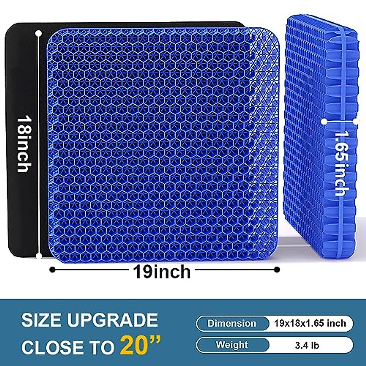 Gel Seat Cushion, Super Large Gel Cushion Chair Pads with Non-Slip Cover for Home Office Car Seat Wheelchair, Soft Breathable Honeycomb Seat Cushion for Relieve Hip Pain, As Seen On TV