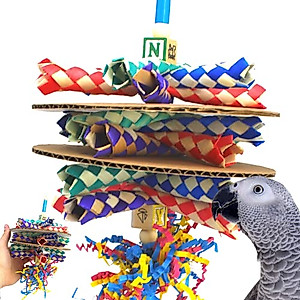 Bonka Bird Toys 2308 Trap Sandwich Small Medium Bird Toy Bamboo Woven Finger Forage Treat Traps Cardboard Wood Chew Cockatiels Parakeets Conures and Other Similar Birds.