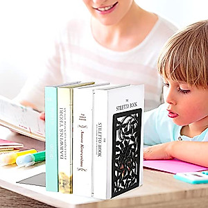 3 Pairs Metal Bookends for Shelves Decorative Tree Book Holder Leaf Bookends Geometrical Art Design Book Stopper for Book Divider Decorative Holder, Home, Office, School Supplies (Black, Tree Shadows)