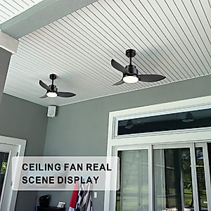 Surtime Modern Black Ceiling Fans with Lights and Remote, Indoor Outdoor Ceiling Fan for Patios,Living Room, Bedroom Etc 38" (with Lighting Memory Function)