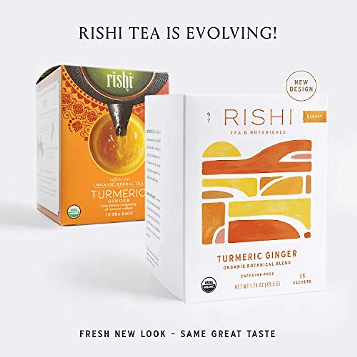 Rishi Tea Turmeric Ginger Herbal Tea | Immune Support, Organic, Caffeine-Free, Ayurvedic, Energy-Boosting | Citrus Flavors for Taste | 15 Sachet Bags, 1.75 oz (Pack of 2)