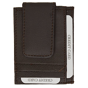 MARSHAL Printed Grain Cow Hide Leather Money Clip with Magnet (Brown)