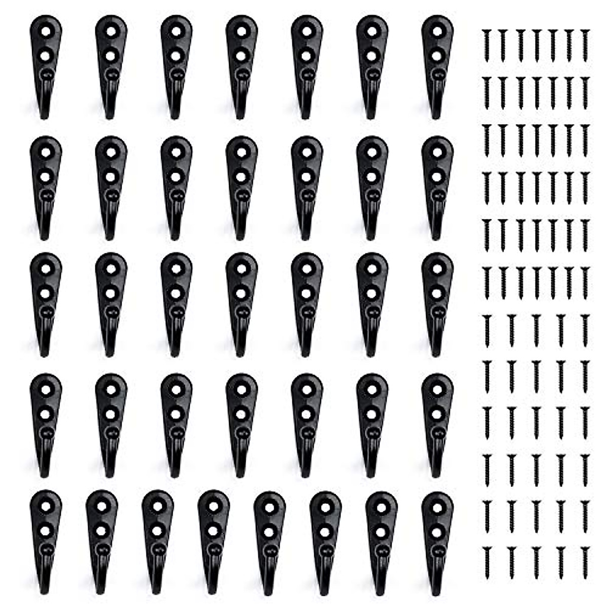 36 Pieces Coat Hooks Wall Mounted Robe Hook Single Coat Hanger No Scratch and 72Pieces Screws Black (Black)