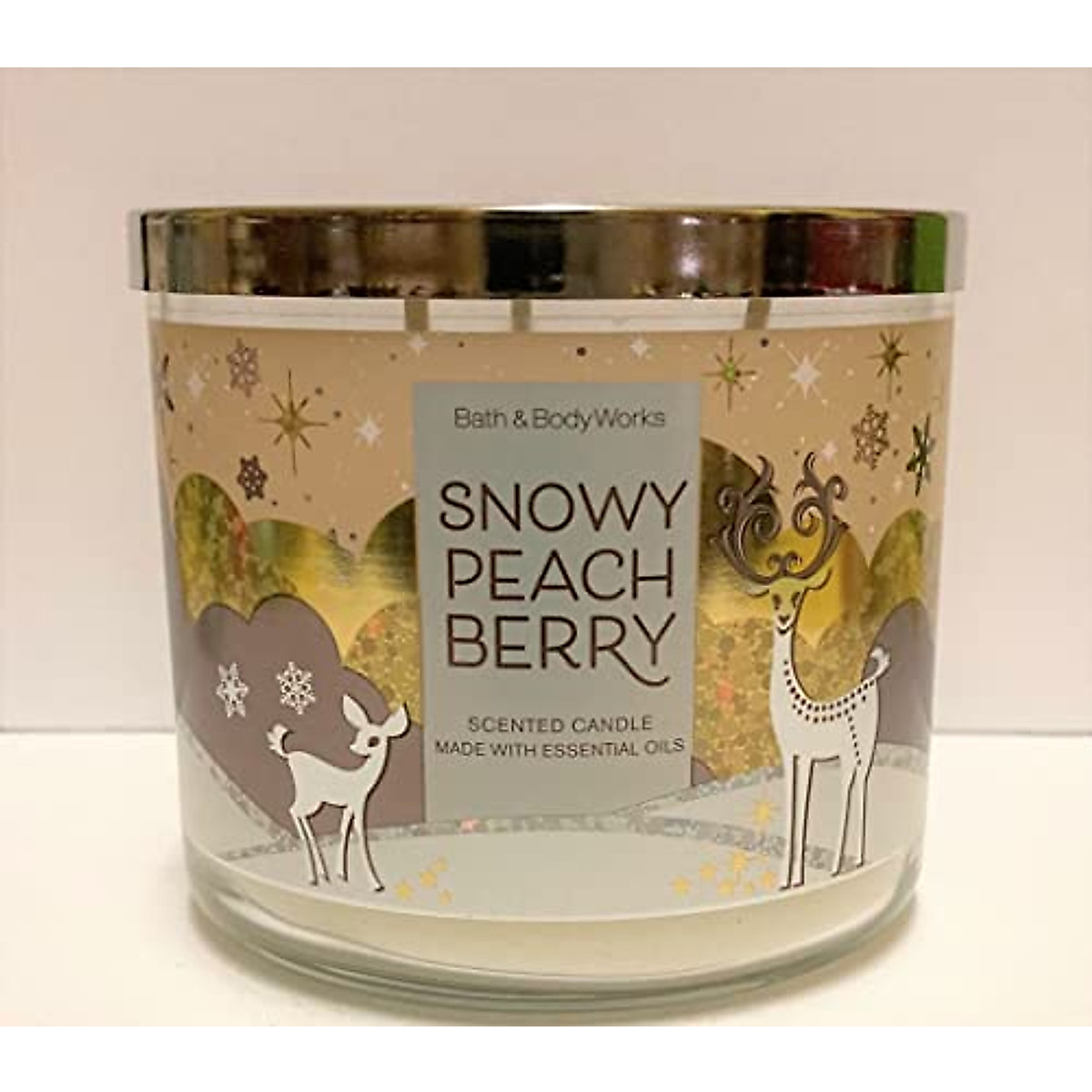 Bath and Body Works White Barn Snowy Peach Berry 3 Wick Candle 14.5 Ounce
