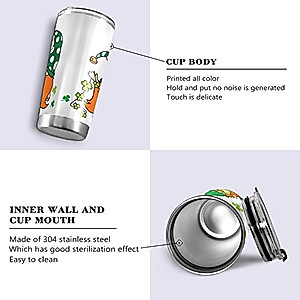 xigua St.patrick's Day Cartoon Gnome 20oz Tumbler with Lid and Straw,Vacuum Insulated Stainless Steel Water Cup,Hot and Cold Drink Cup for Car,Sports, Household, Travel 1