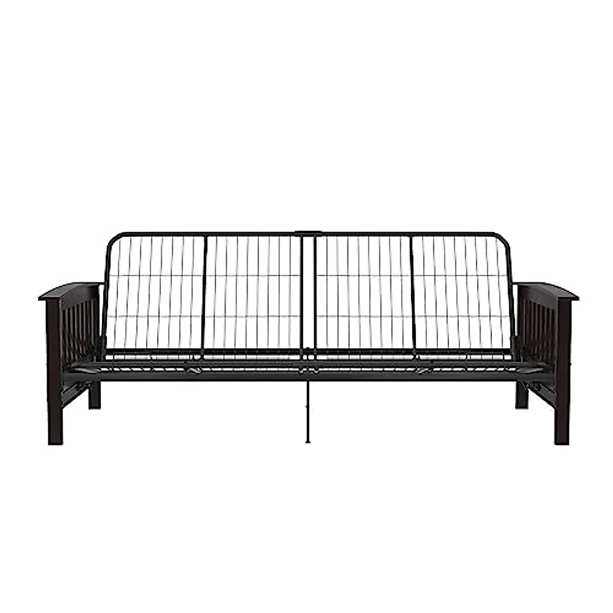 DHP Laurel Full Size Espresso Wood Arm Futon Frame with 6" Thermobonded High Density Polyester Fill Tan Microfiber Mattress