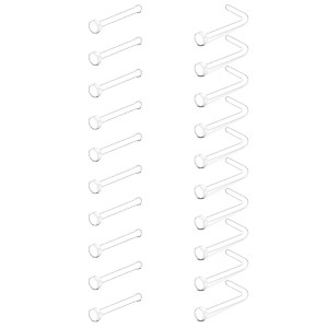 D.Bella 20G Clear Nose Studs Rings Acrylic L Shape Bioflex Bone Pin Straight Flexible Nose Piercing Retainer Flat Top for Men Women