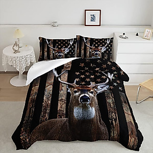 HOSIMA Deer Hunting Camo Comforter,Hunter Bedding Set American Flag Comforter Full Size for Room Decor,Deer Comforter Set for Boys Teens Girls,Full Comforter Set with 2 Pillowcase.