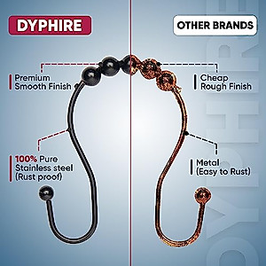 Black Shower Curtain Hooks Rust Proof (Set of 12) - Stainless Steel Black Shower Curtain Rings - Balance Sliding Roller Balls for Easy Glide & Install - Black Shower Hooks for Shower Curtain (Black)