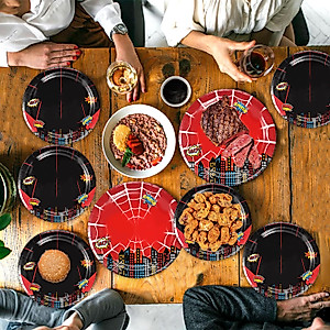 ANFGANC Spider Birthday Party Supplies - 40pcs Spider Plates Red Black Super Hero Disposable Paper Plate for Kids Boys Birthday Party Supplies Baby Shower Spider Tableware