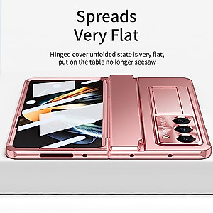Breclar for Samsung Galaxy Z Fold 5 Case Hinge Coverage Protective Bulit-in Screen Protector Kickstand Plating PC All-Inclusive Cover for Z Fold 5 (Rose Gold)
