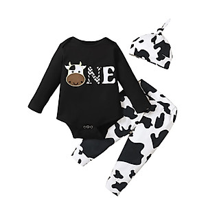 Detigee Baby Boy First Birthday Outfit Infant One Year Old Clothes Baby Cow Outfit (Black,12-18 Months)