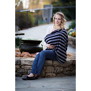 JLIKA Baby Car Seat Covers - Stretchy Infant Canopy and Nursing Cover for Breastfeeding Newborns Infants Babies Girls Boys Best Shower Gift Maternity Apron Infinity Scarf carseats (Black/Gray Stripe)