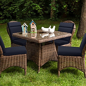 BPS Outdoor Cartridge High Back Dining Chair Cushion Set, Fade Resistant and Water Resistant Polyester Fabric Cover with Ties and Zipper, 44"x21"x3.2", Navy Blue, Set of 4