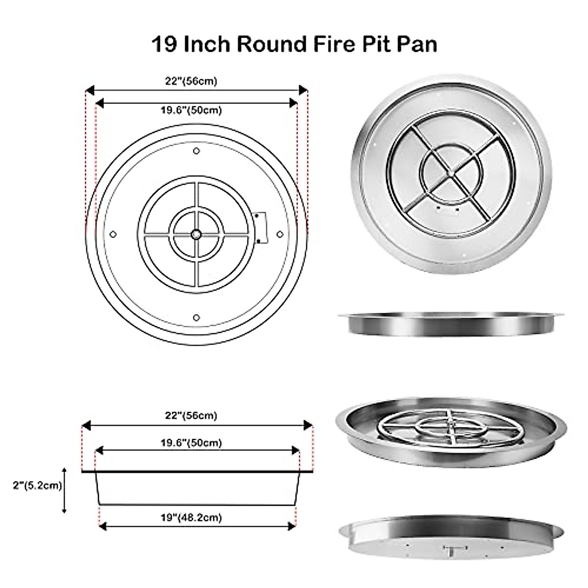 Stanbroil 19 inch Round Drop-in Fire Pit Pan with Spark Ignition Kit Natural Gas Version, Rated for up to 92,000 BTU’s