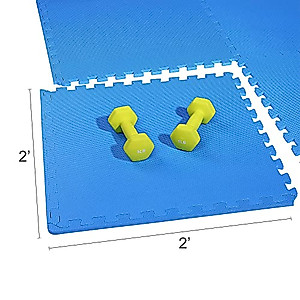 Signature Fitness Puzzle Exercise Mat with EVA Foam Interlocking Tiles for MMA, Exercise, Gymnastics and Home Gym Protective Flooring, 1/2" Thick, 48 Square Feet, Blue