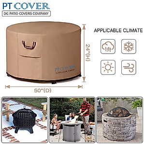 Fire Pit Cover - 48 Inch 50 Inch Strong Fade-Resistant Tear-Resistant UV-Resistant Waterproof Heavy Duty 900D Material Firepit Covers Round for Outdoor Fire Pit - Brown