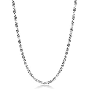 Fiusem Silver Tone Chain for Men, 2.5mm Mens Chain Necklaces, Stainless Steel Box Chain Necklace for Men and Women, Mens Necklace 20 Inch