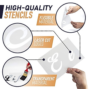 Letter Stencils for Painting on Wood - Alphabet Stencils with Calligraphy Large Font and Cursive Letters Numbers Signs - Reusable Plastic Art Craft Stencils - Set of 40 Pcs - 160 Designs