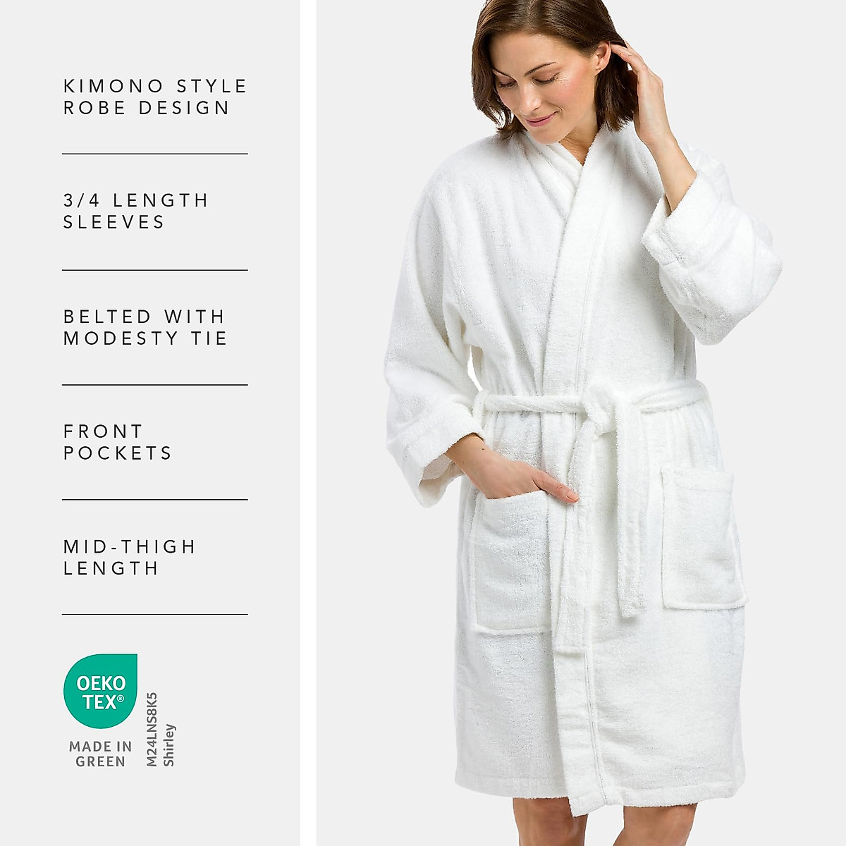 Fishers Finery Women's Short Cotton Terry Bathrobe - NEW & IMPROVED FABRIC (White, M)