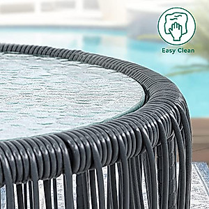 YITAHOME 3-Piece Outdoor Patio Furniture Wicker Bistro Set, All-Weather Rattan Conversation Chairs for Backyard, Balcony and Deck with Soft Cushions, Glass Side Table (Gray+Navy Blue)