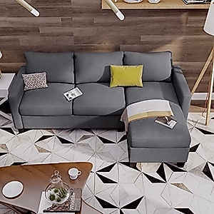 YESHOMY Convertible Sectional, Modern Linen Fabric L-Shaped Couch 3-Seat Sofa, Dark Gray