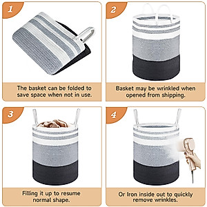 WOWBOX Cotton Rope Laundry Hamper, Large Laundry Basket, Dirty Clothes Storage Basket Laundry Bin for Blanket, Bedroom, Dorm, Towels, Toys (Grey, 58L)