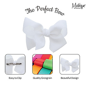 White 5.5 Inch Grosgrain Hair Bow Clip For Woman And Girls