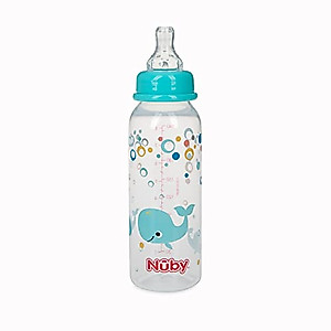 Nuby Printed Non-Drip Bottle, 1 Pack of 1 Bottle, 8 Ounce, Colors May Vary
