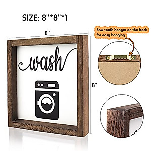 LIBWYS Laundry Sign Set of 4 Wash Dry Fold Put Away Decorative Rustic Handmade Wood Farmhouse Laundry Room Wall Decor (White)