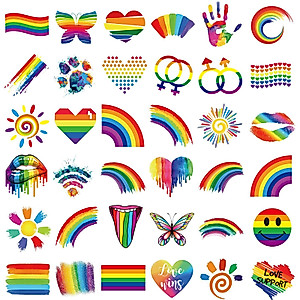 Ooopsiun 40 Sheets Rainbow Temporary Tattoos - Pride Tattoos Butterfly/Flower/Heart/Rainbow Tattoos for Pride Festivals (Rainbow 1)