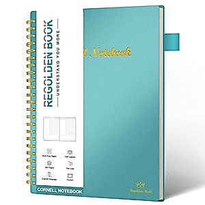 Regolden-Book Cornell Note Notebook, Study Note Taking System, Classic and Simple Design, Ldeal for Easy Learning and Record Keeping (Teal)