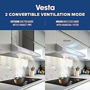 Vesta Charlotte 500cfm Under Cabinet Range Hood With 3 Levels Of Speed, Mechanical Buttons Control, Dishwasher Friendly Baffle Filters, Flexible Vent Connectors, Long LED Stripe
