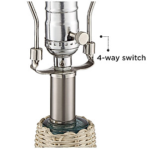 360 Lighting Alana Coastal Accent Table Lamp with Nightlight LED 22.75" High Rope Blue Glass Gourd White Fabric Drum Shade Decor for Living Room Bedroom Beach House Bedside Nightstand Home