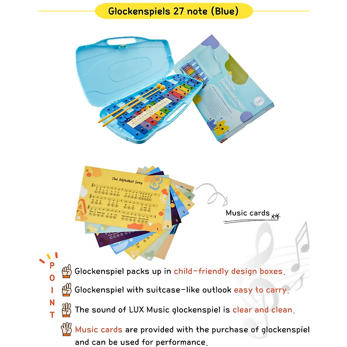 RAONZENA Professional Xylophone 25note, Glockenspiel,Xylophone for kids,Xylophone for gift,Glockenspiel that learns the basics of music (27note rainbow)