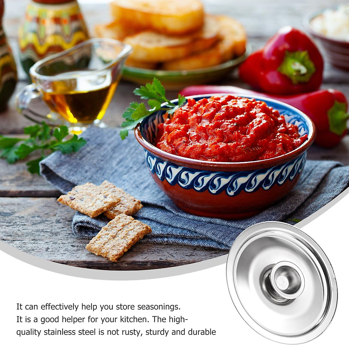 HAKIDZEL 1pc Stainless Steel Sturdy Seasoning Pot Lid Kitchen Gadget for Home Cooking Versatile Cover for Spice Pots and Seasoning Containers