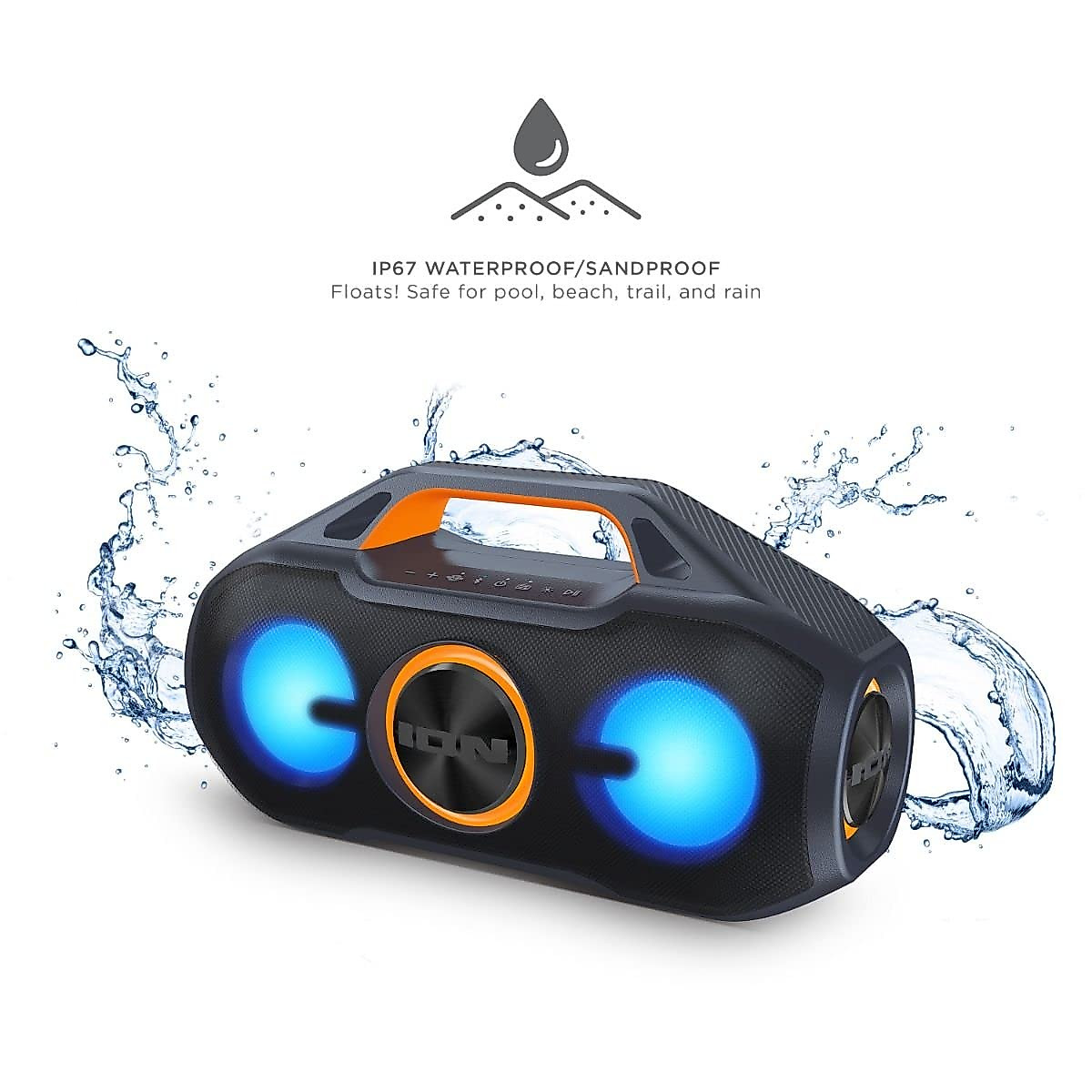 ION Audio AquaSport Max - Water-Resistant Bluetooth Stereo Speaker with Lights (Renewed)