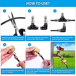 Cairondin Misters for Outside Patio, 26FT DIY Outdoor Misting Cooling System for Garden Backyard Umbrella Trampoline, 7 Metal Mist Nozzles, a 3/4" Brass Adapter