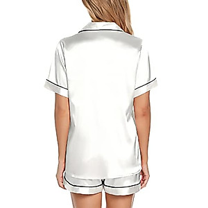 Anjue Bride Pj Sets Women's Satin Sleep Set Short Sleeve Sleepwear Soft Silk Pajama Set Bridesmaid Pjs(White,M)