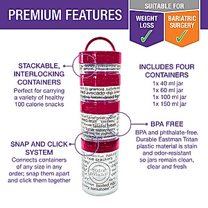 Portion Control Container for Weight Loss | 4 Piece Stackable Snack Container for Adults & Kids | Bariatric Portion Control Containers | On The Go Snack Container with Guide by Portion Perfection
