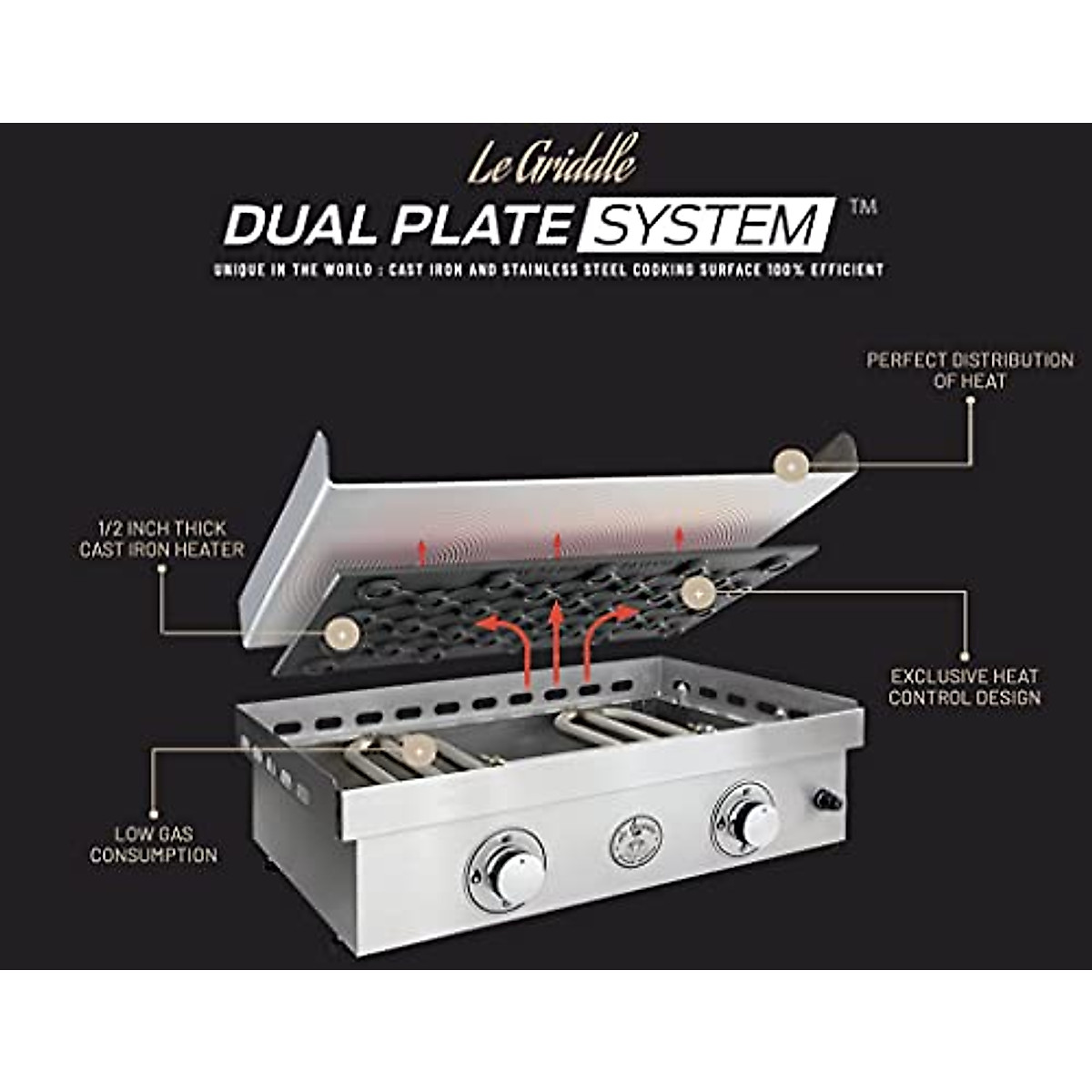 AMS Fireplace Le Griddle |2 Burner Outdoor 304 Stainless Steel Griddle 30 inch | (Natural Gas, Two Burner Griddle)18,000 BTU's Tasty Cooking - Outdoor Clothing Cover Included. Made in France (GFE75)