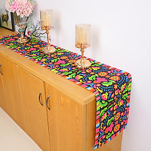 Snowkingdom Mexican Fiesta Table Runner, Mode Floral Dia De Los Muertos Décor Day of The Dead Altar Decoration for Holiday Home Party (13" x 72")