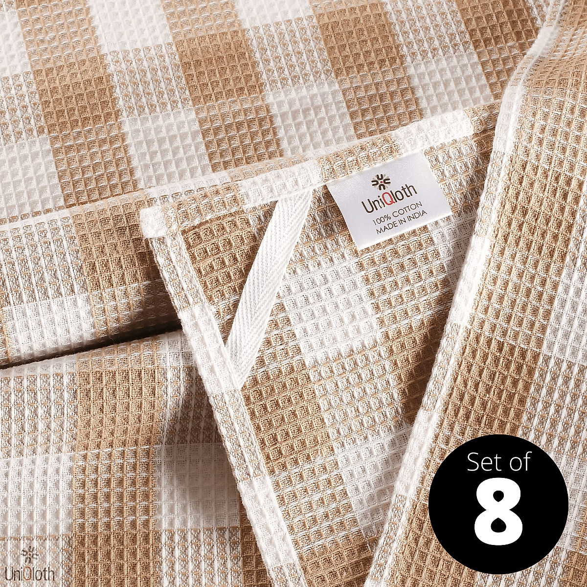 UniQloth Kitchen Dish Towels for Drying Dishes - Farmhouse Kitchen Towels Hanging - 100% Cotton Soft Absorbent Hand Towels for Kitchen 16x26-8 Pack Kitchen Towels Yellow