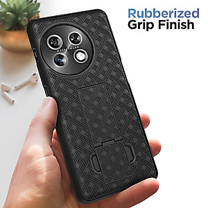 Encased DuraClip for OnePlus 11 5G Phone Case with Belt Holster Clip and Kickstand (Matte Black)